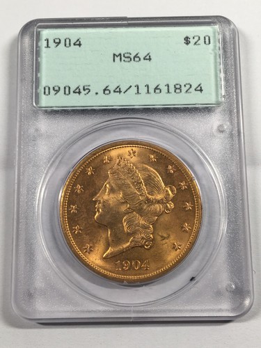 1904 $20 GOLD LIBERTY GOLD DOUBLE EAGLE PCGS MS64 RATTLER HOLDER ...