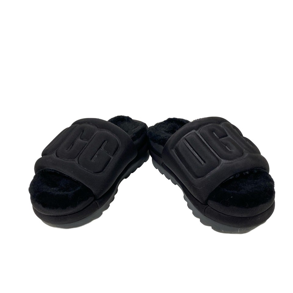 Auth UGG Maxi Graphic Slide - Black Chemical Fiber Mouton Women's ...
