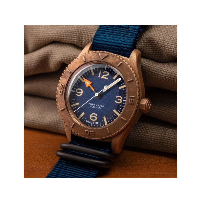 Undone Basecamp Cali Vintage Automatic Bronze Blue Fabric Men's Watch ...
