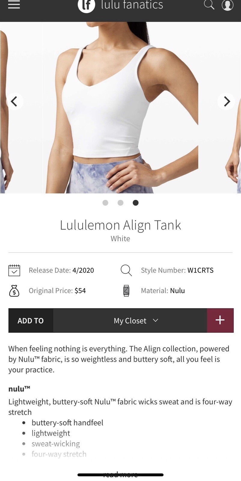 Lululemon Align Tank Top -NEW WITH TAGS- WHITE- Size 8 | eBay