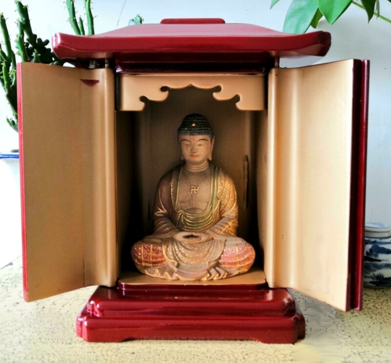Small Buddhist Statue Wood Altar Butsudan Shrine God Zen House | eBay