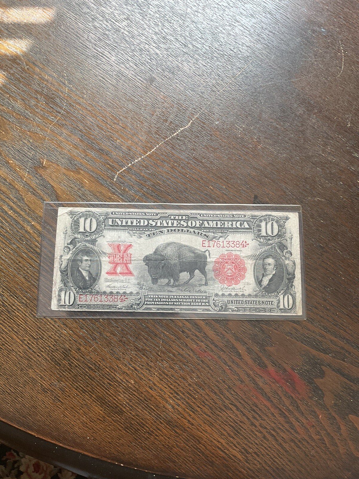 1901 $10 Ten Dollars Legal Tender United States Note Red Seal Bison ...