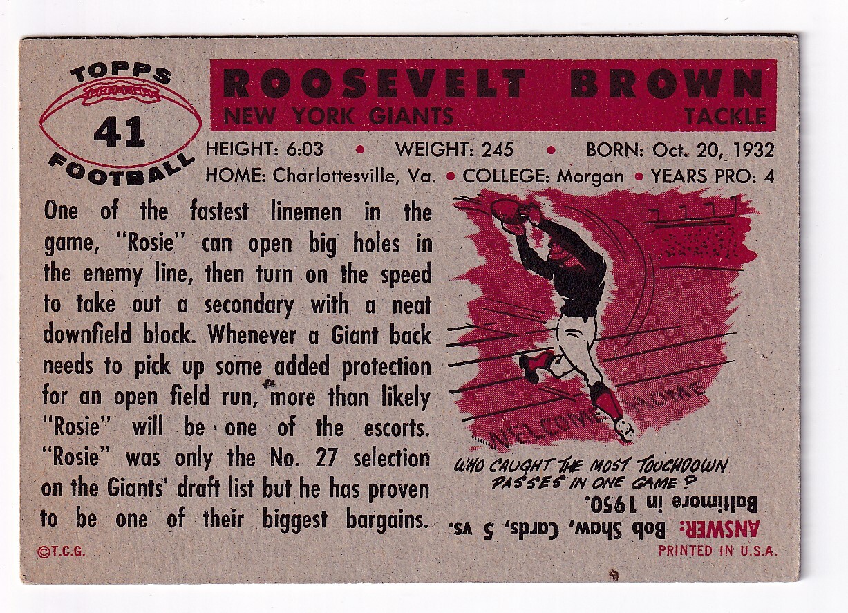 Roosevelt Brown 1956 Topps NFL #41 NY Giants | eBay