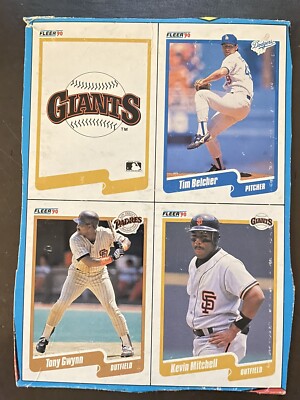 1990 Fleer Baseball Uncut Box Bottom Gwynn Mitchell Belcher FREE ...