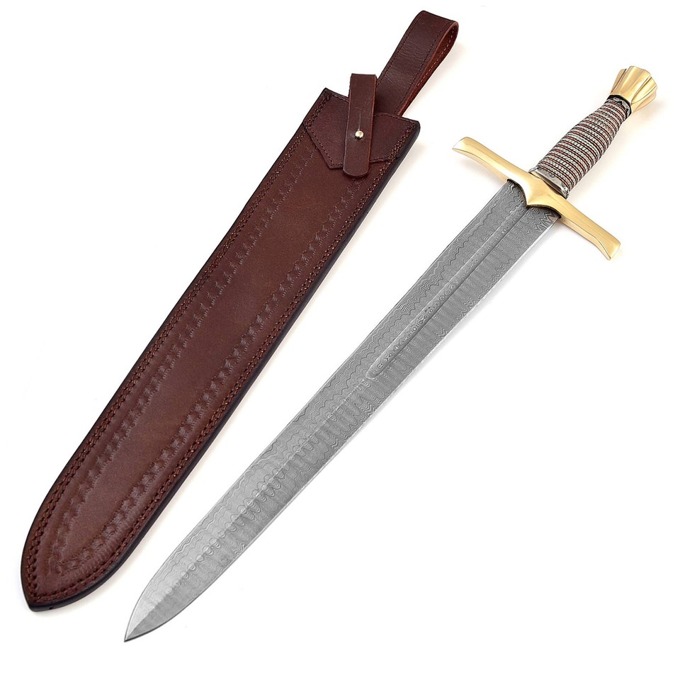 Fixed Blade Damascus Steel Arming Knife Dagger Short Sword Collection w ...