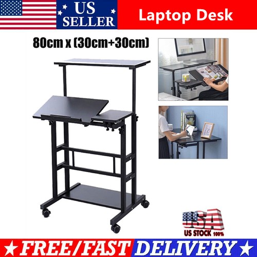 80cm Rolling Height Laptop Desk Computer Workstation Table Stand Up US ...