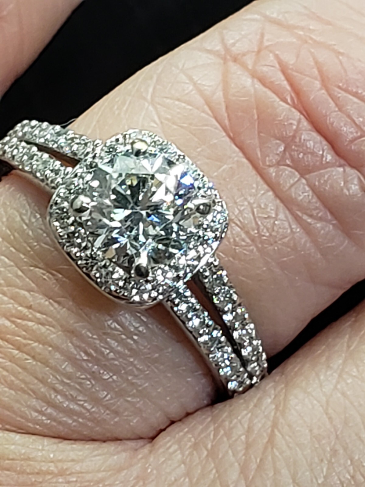 14 Karat White Gold Halo With Split Shank GIA Certify Diamond Ring Size ...