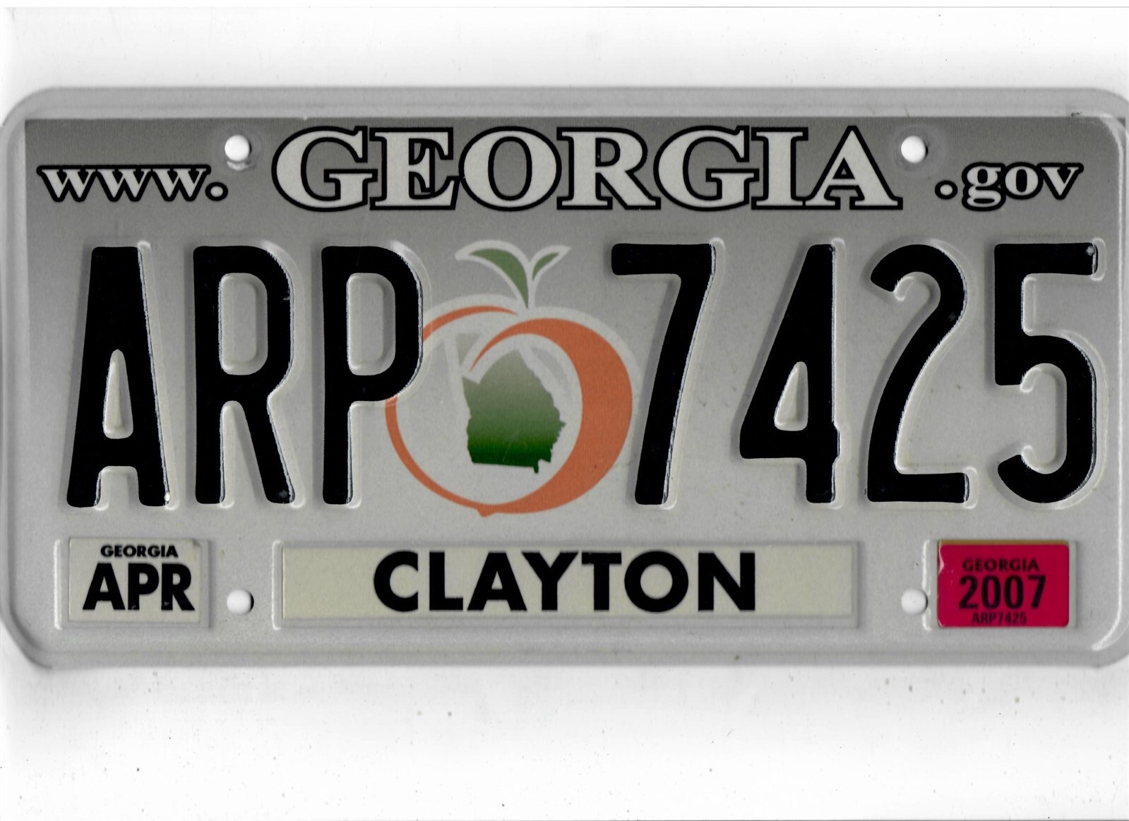 GEORGIA passenger 2007 license plate "ARP 7425" ***CLAYTON*** | eBay