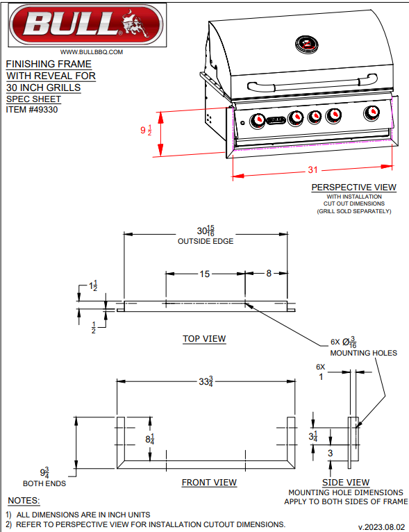 Bull 30-Inch Stainless Steel Finishing Frame BBQ Outdoor Kitchen Island ...