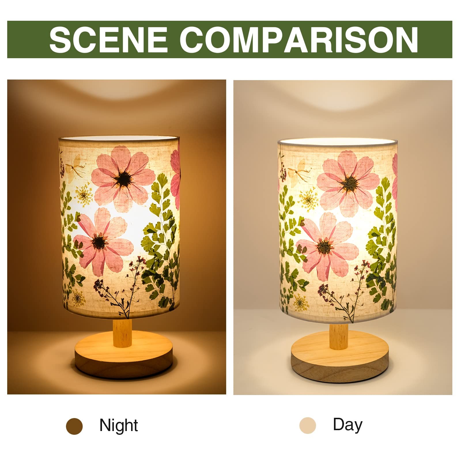 Dried Flowers Table Lamp 5W LED 3-Color Pressed Flower Bedside Lamp ...