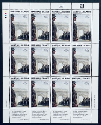 MARSHALL ISLANDS OCCUPATION OF PARIS WWII STAMPS SHEET 1990 MNH WORLD ...