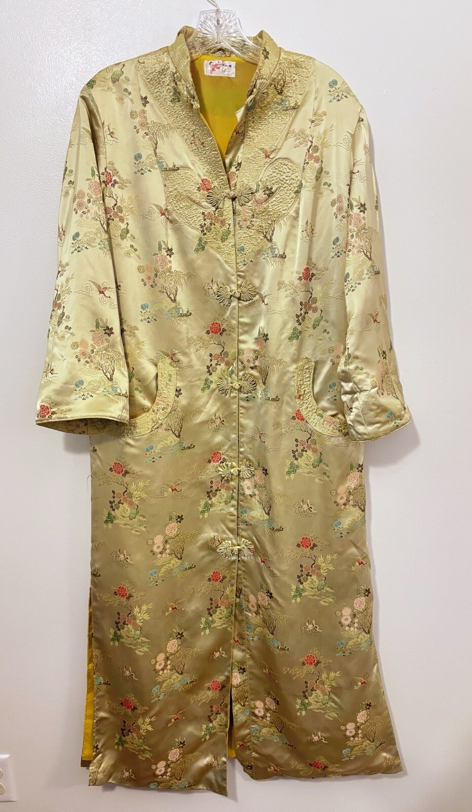 Satin Gold Chinese Long Traditional House Coat Vintag… - Gem