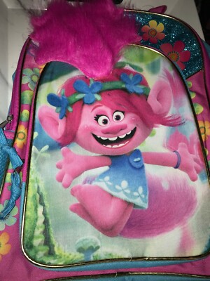 DreamWorks Trolls Poppy Backpack w/hair 16" School Bag Bookbag 3D RARE ...