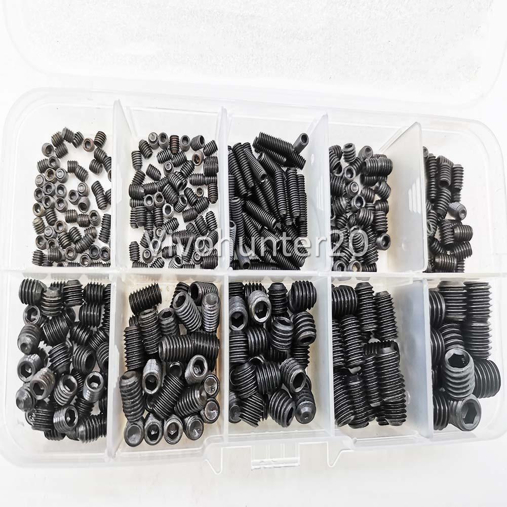 400pc BLACK GRUB SCREW ASSORTMENT KIT SET SCREW 10 SIZES 3 to 8mm HEX ...
