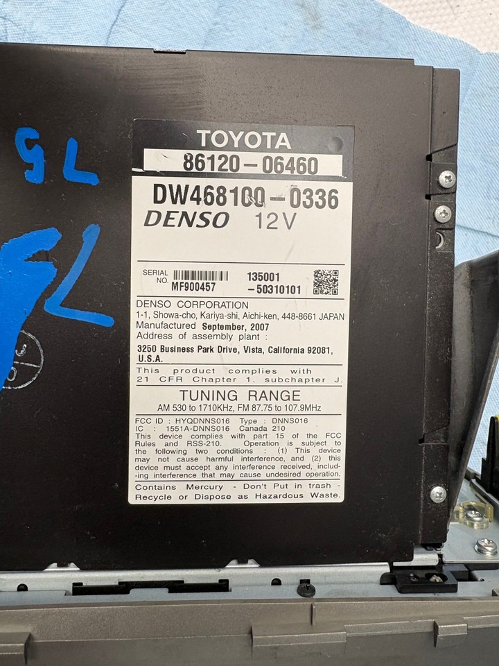 2007-2009 Toyota Camry Hybrid Radio Navigation Temp Control 86120-06460 ...