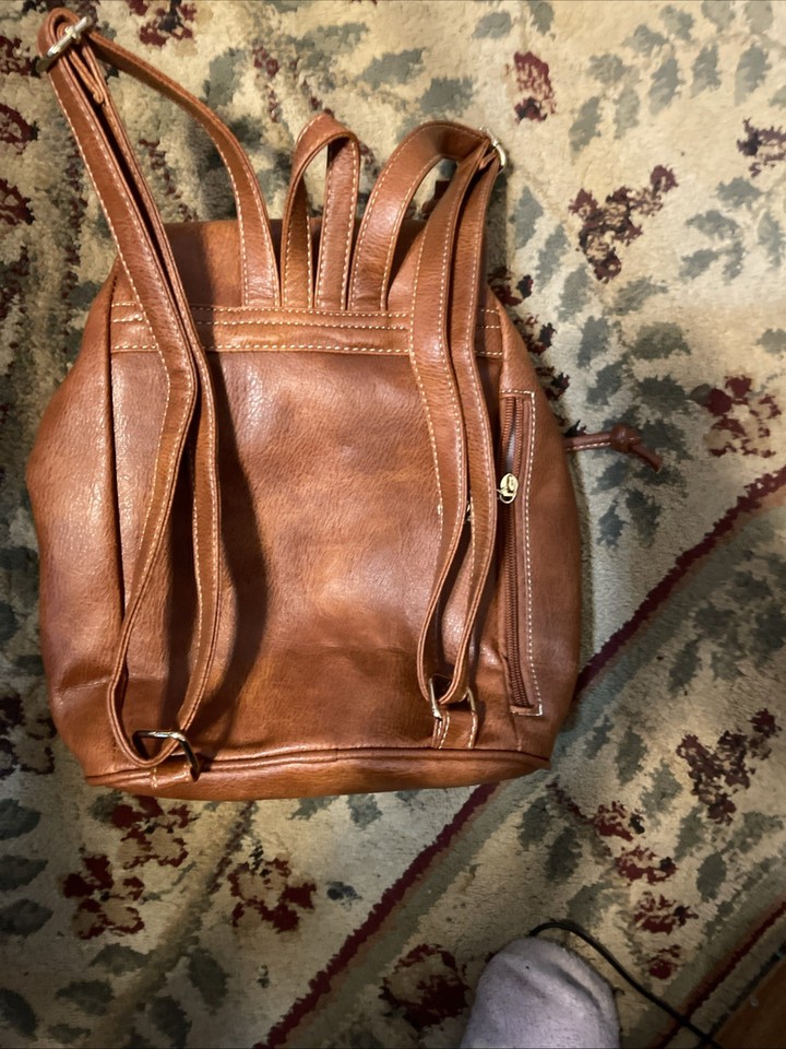 Purse Backpack Autumn Brown Faux Leather Adjustable Strap Zipper ...