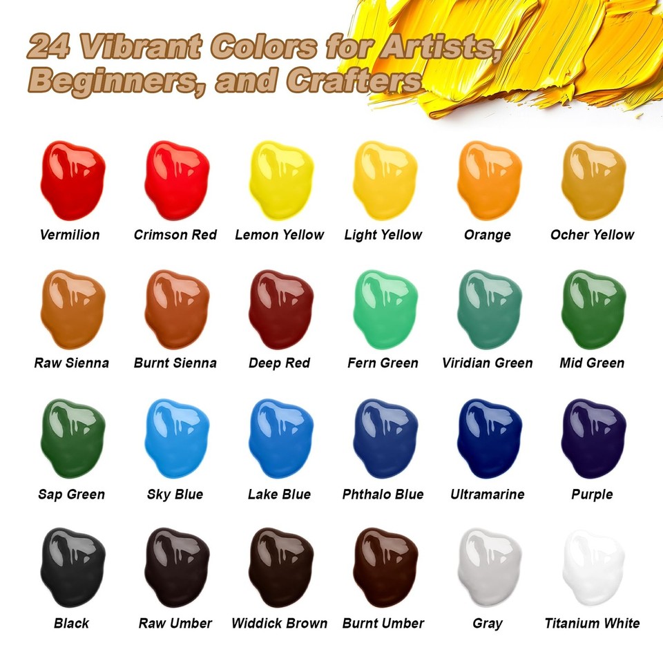 Acrylic Paint Set - 24 Colors 20 Brushes Non-Toxic Paint for Canvas ...