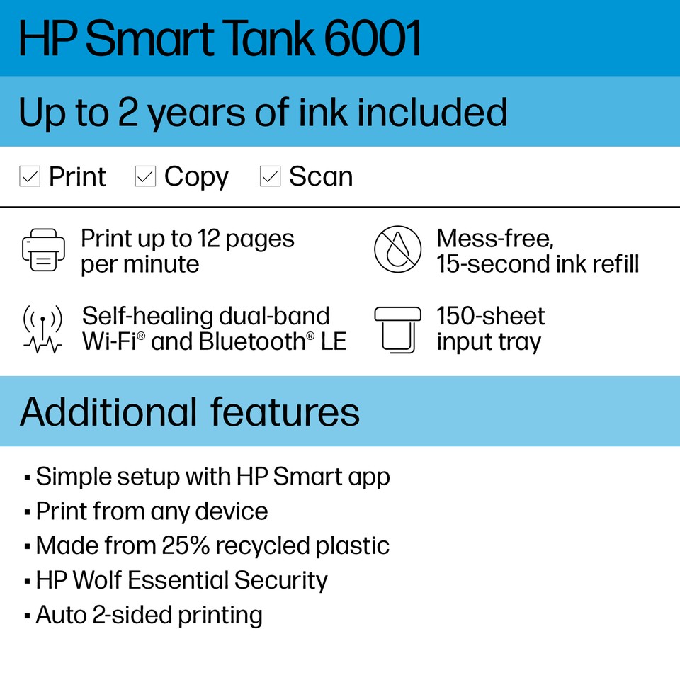 HP - Smart Tank 6001 Wireless All-In-One Supertank Inkjet Printer with ...