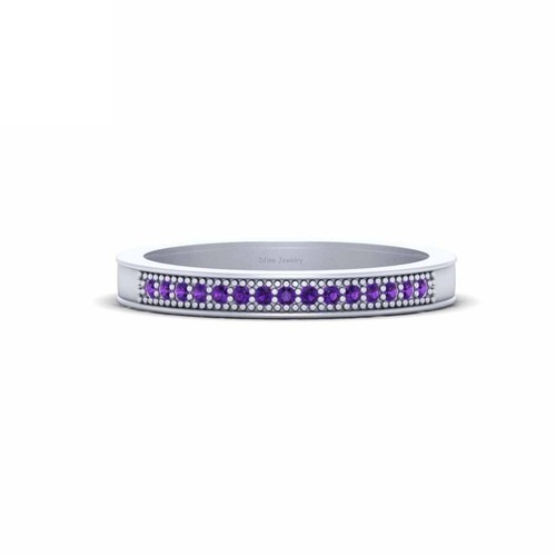 Purple Amethyst Wedding Band For Women Half Eternity Stackable Sterling ...