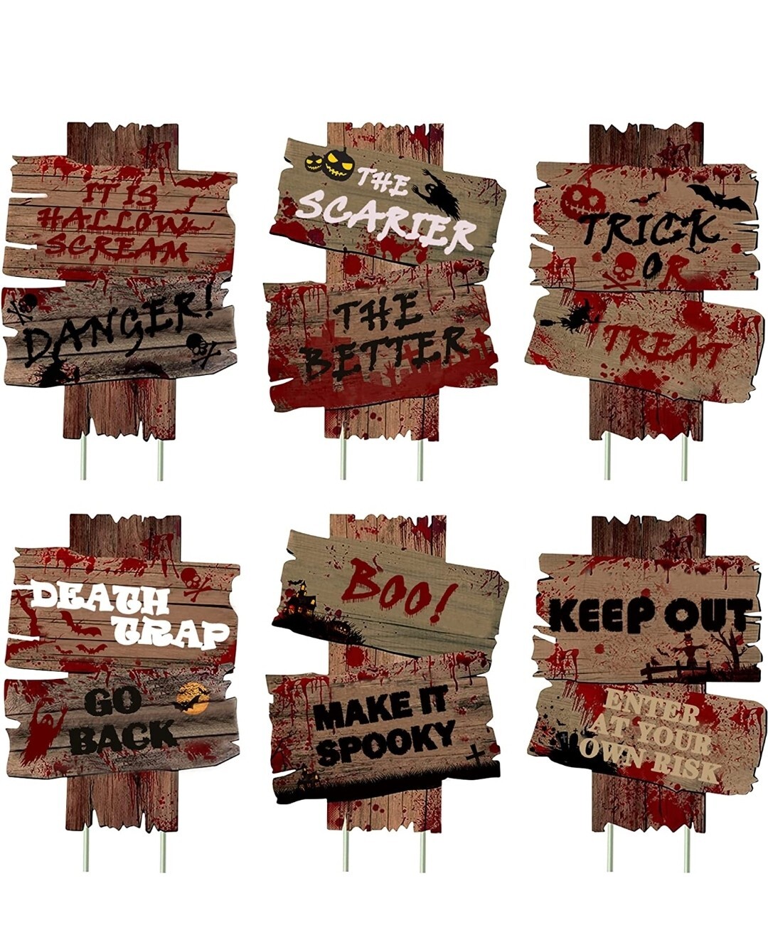6PCS Halloween Yard Signs Large Size 17"×12" Outdoor Decor Scary ...