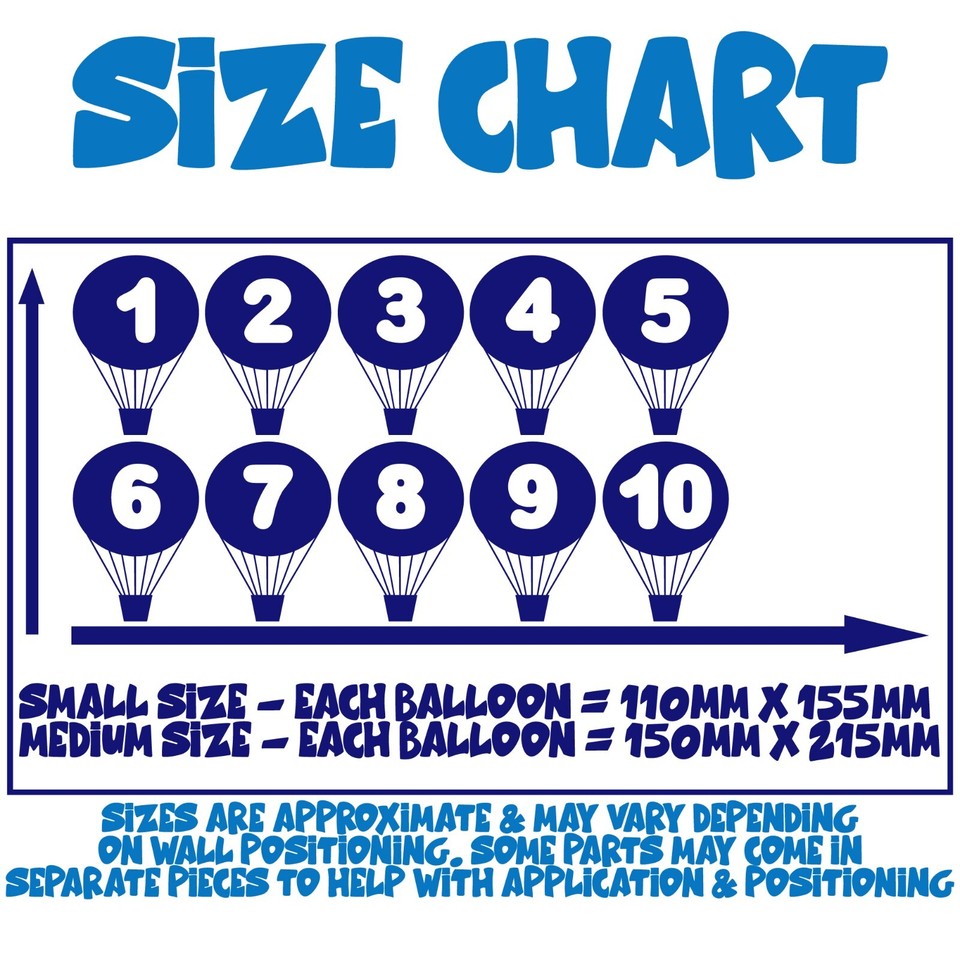 Numbers BALLOONS 1-10 Girls Boys Nursery Learning Vinyl Wall Stickers ...