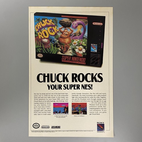 CHUCK ROCK SUPER NINTENDO SNES SUPER FAMICOM SONY 1993 VINTAGE RETRO ...