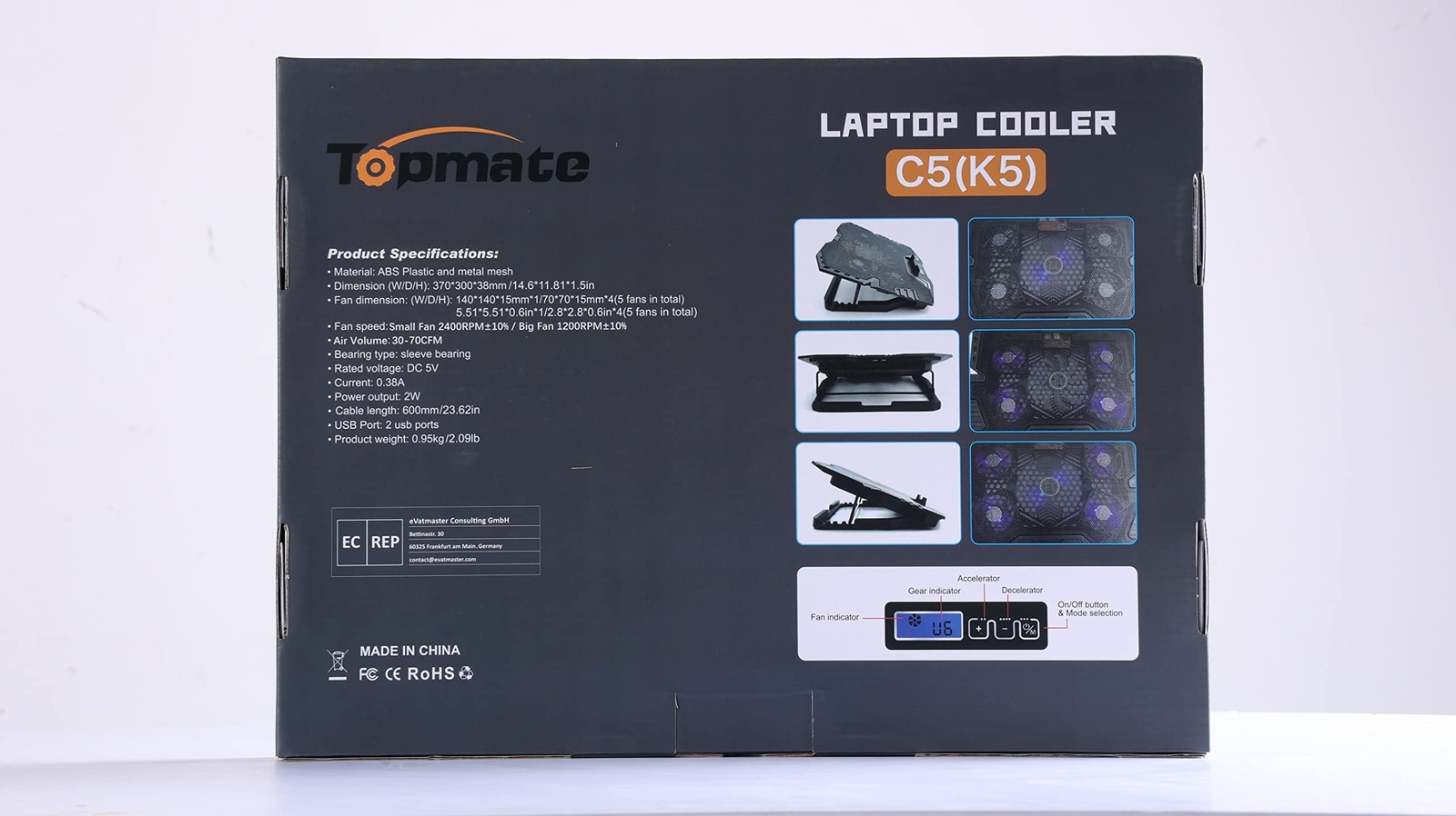 TopMate C5 12-15.6 inch Gaming Laptop Cooler Cooling Pad | 5 Quiet Fans ...