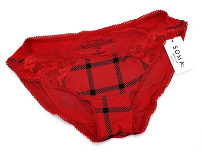 Soma Intimates Embraceable Lace Bikini ~Serenity Plaid M Red Blk~ Size ...