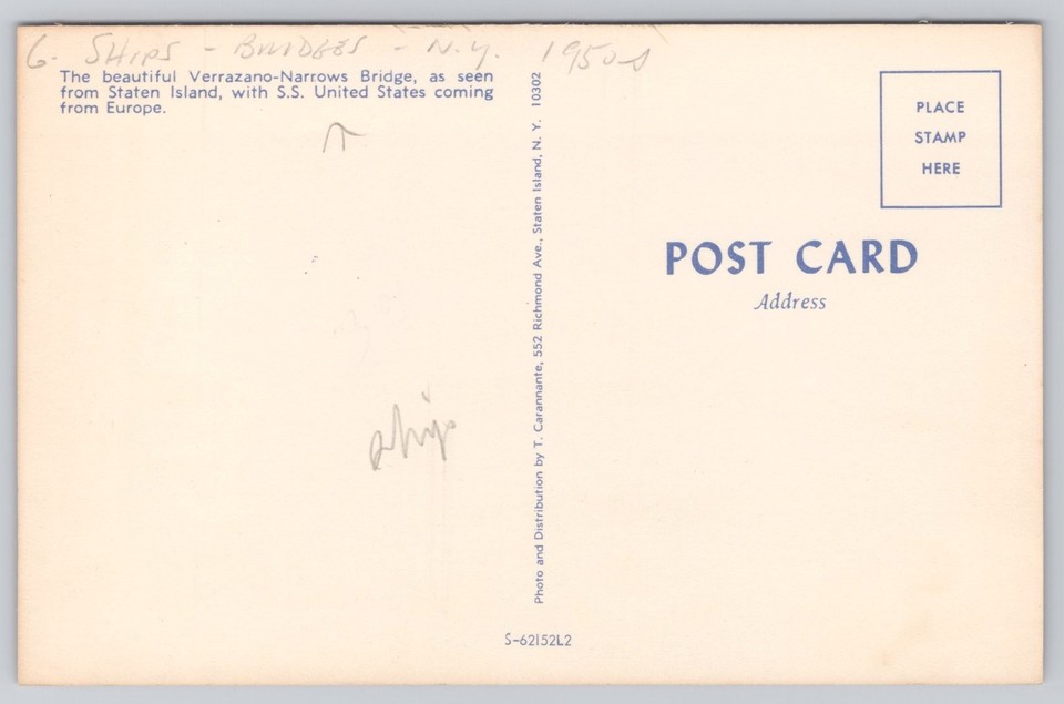 Vintage Verrazano-Narrows Bridge Staten Island Postcard with S.S ...