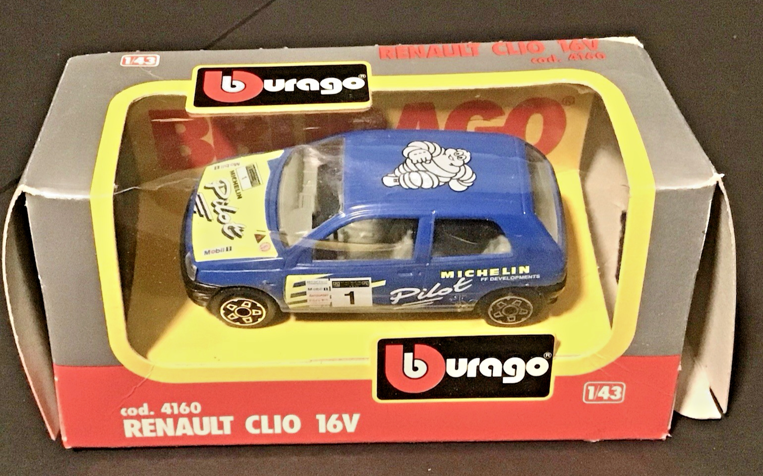Burago 1/43 Diecast Renault Clio 16V Michelin Man Mr Bib Pilot Car NIB ...