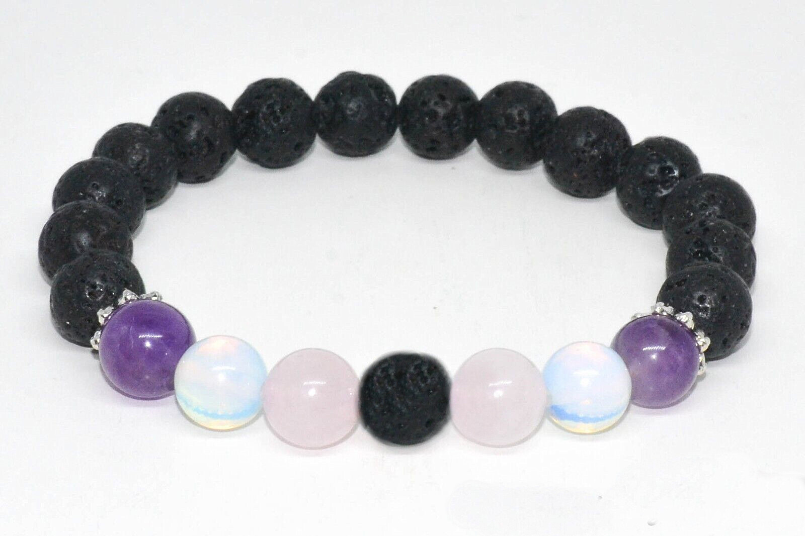 Natural Gemstone Bracelet Pink Quartz Lava Stone Moonstone Amethyst 8mm ...