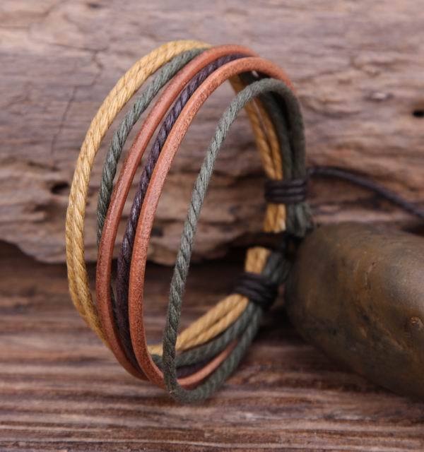 G109 Lot 2pc Surfer Casual Hemp Leather Bangle Bracelet Cuff Mens Multi ...