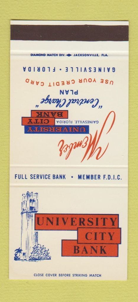 Matchbook Cover - University City Bank Gainesville FL Gators 30 Stk ...