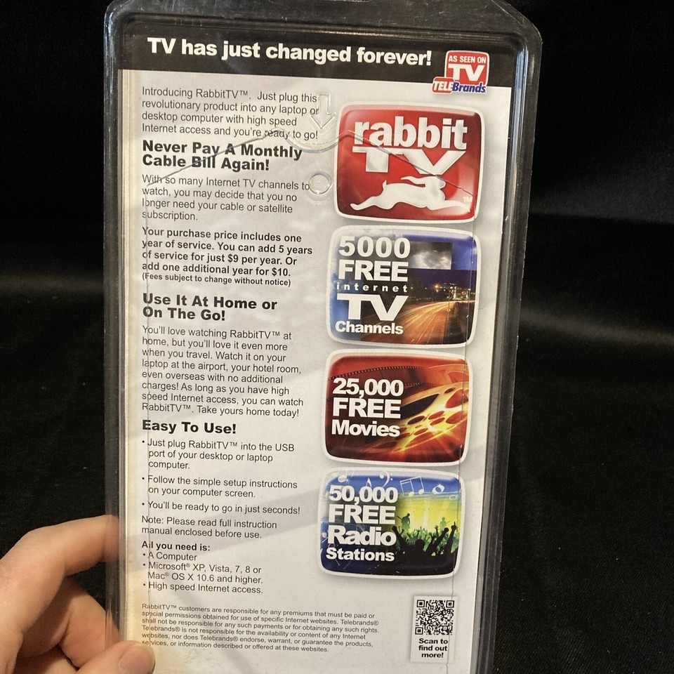 As Seen On TV RABBIT TV Over 5000 Free TV Internet Channels USB Plug-In ...