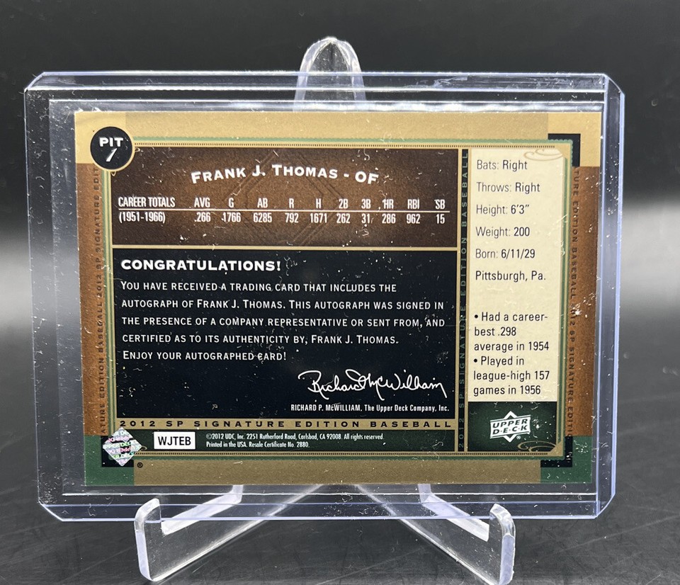 2012 SP Signature Edition Frank J. Thomas Pittsburgh Pirates Auto #PIT1 ...