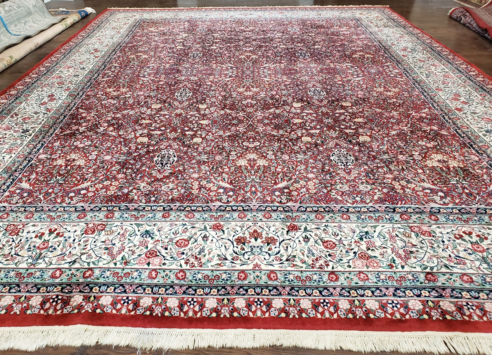 Oversized Wool Oriental Rug 11x15 Wool Carpet Red Ivory Millefleur ...