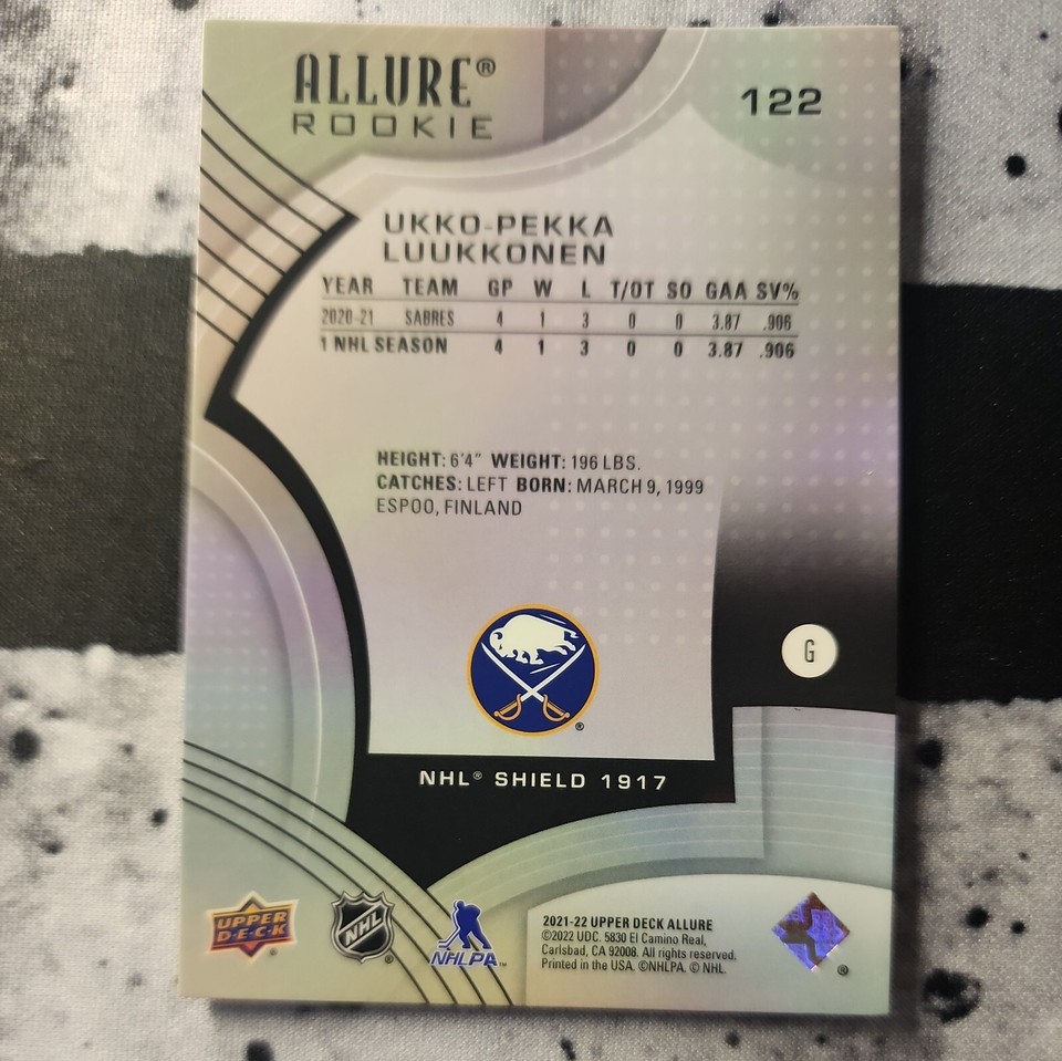 2021-22 Upper Deck Allure Rookie NHL Shield 1917 Ukko -Pekka Luukkonen ...