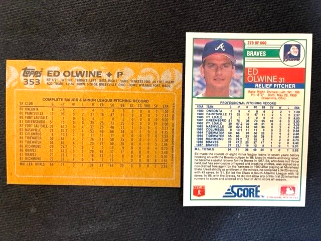 MLB - Ed Olwine 1988 Topps & 1988 Score Baseball - Braves | eBay