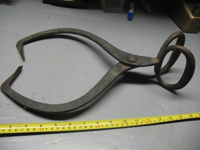 ANTIQUE ICE BLOCK TONGS FORGED IRON 16'' MASSIVE GRIPS SUPER NICE | eBay