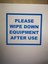 PLEASE WIPE DOWN EQUIPMENT SIGN Shop / Gym / Machinery / Vinyl Square ...