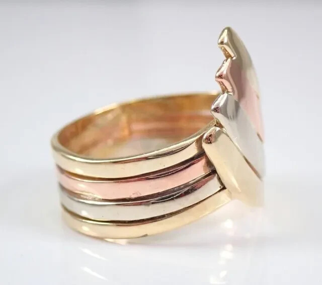 14K Three Tone Gold Plated Ring Unisex Vintage Multi Row Wraparound ...