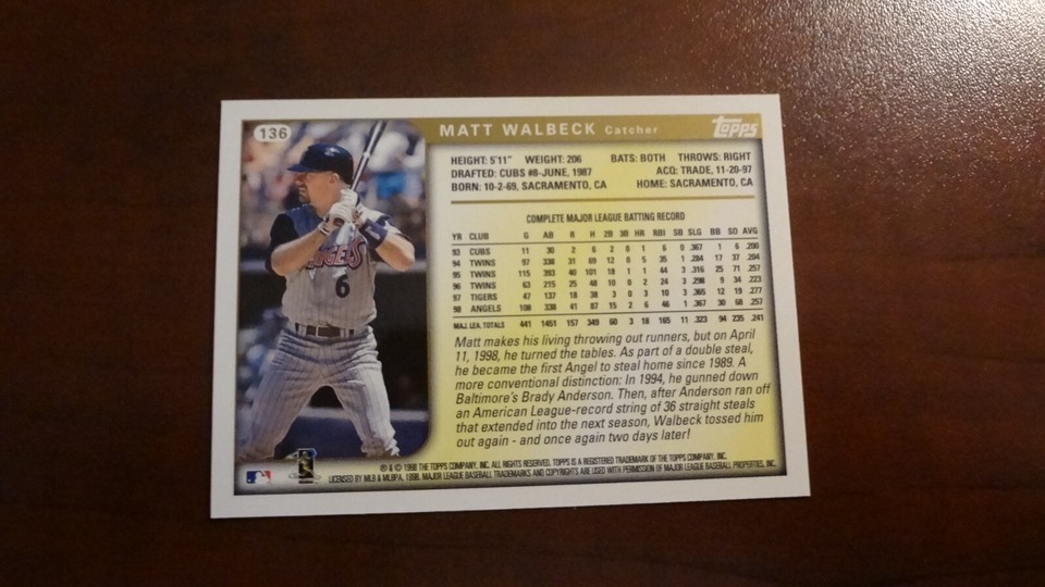 1999 TOPPS # 136 MATT WALBECK BASEBALL CARD | eBay
