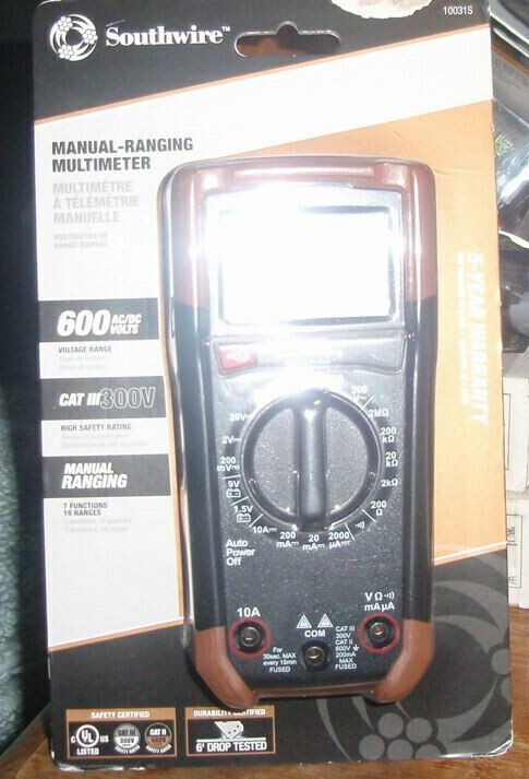 Southwire 10031S Manual Ranging Digital Multimeter 7 Functions/19 ...