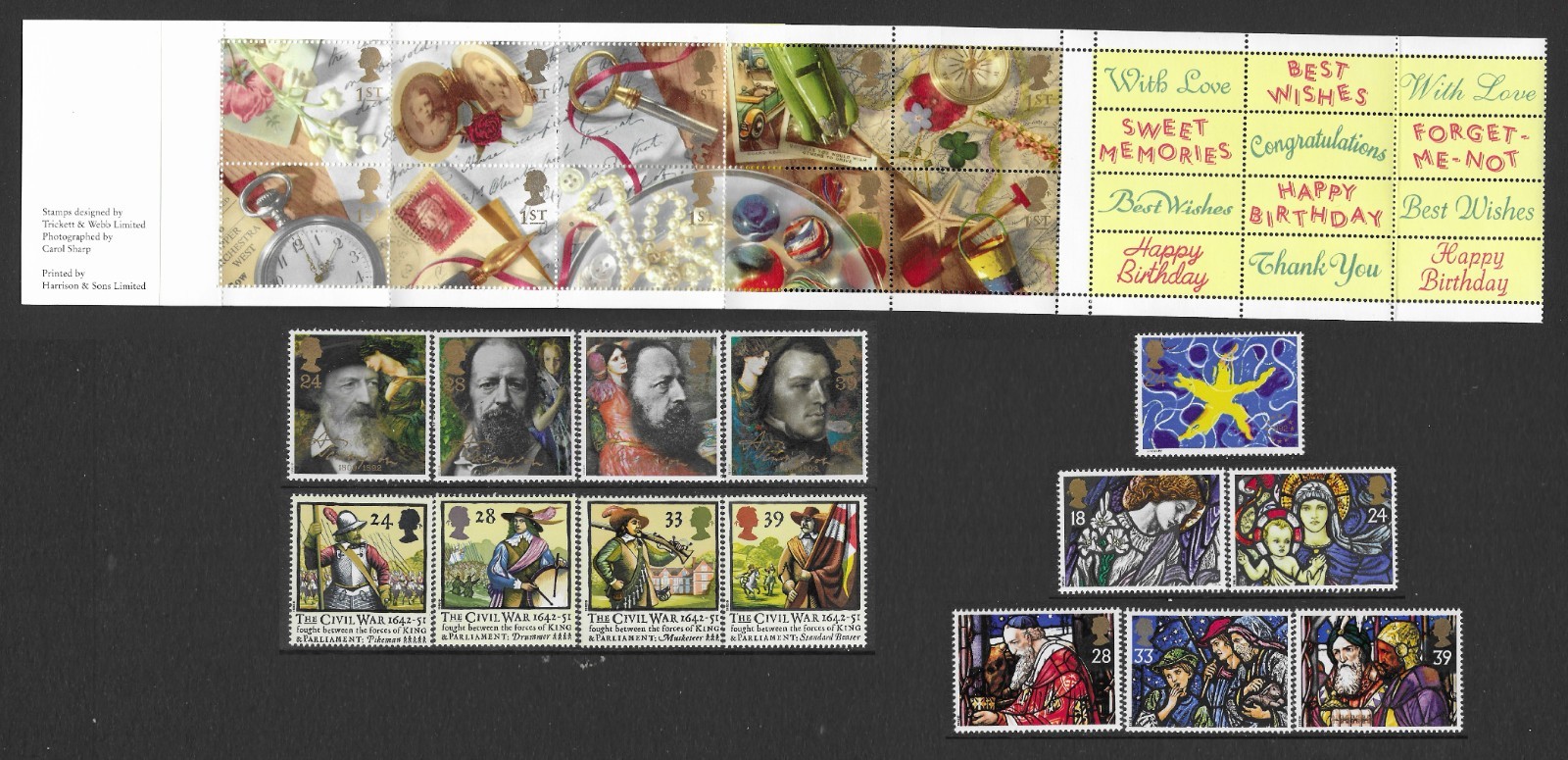 GB 1992. 3 SETS OF COMMEMORATIVE STAMPS + 1 STAMP + 1 BOOKLET. MNH. FV ...