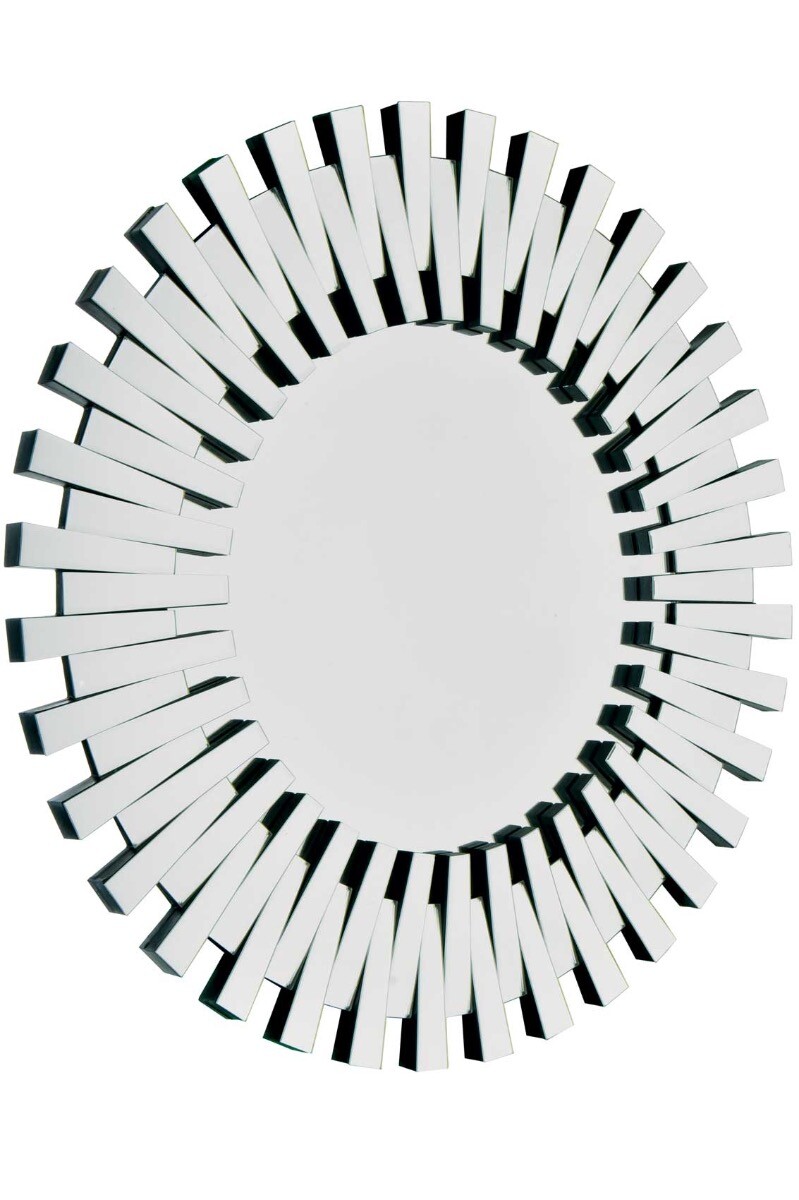 Extra Large Round Silver All Glass Starburst Wall Mirror Modern 3Ft ...