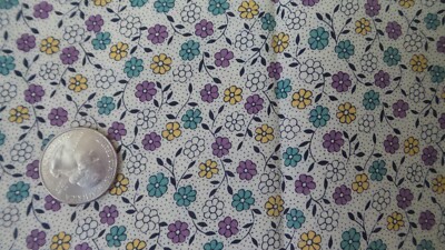 Vintage Cotton FABRIC Turquoise, Purple, Yellow Floral on White 16"/44 ...
