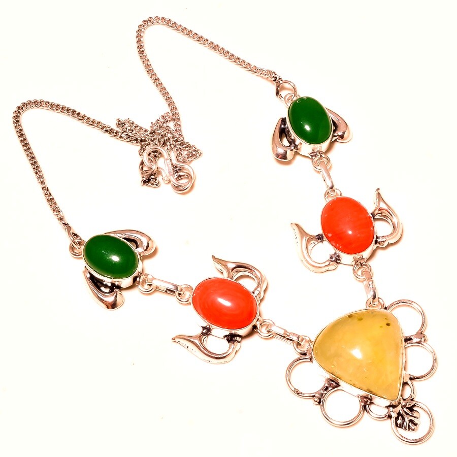 Prehnite Red Turquoise Green Paradise Gemstone Necklace Unique Jewelry ...