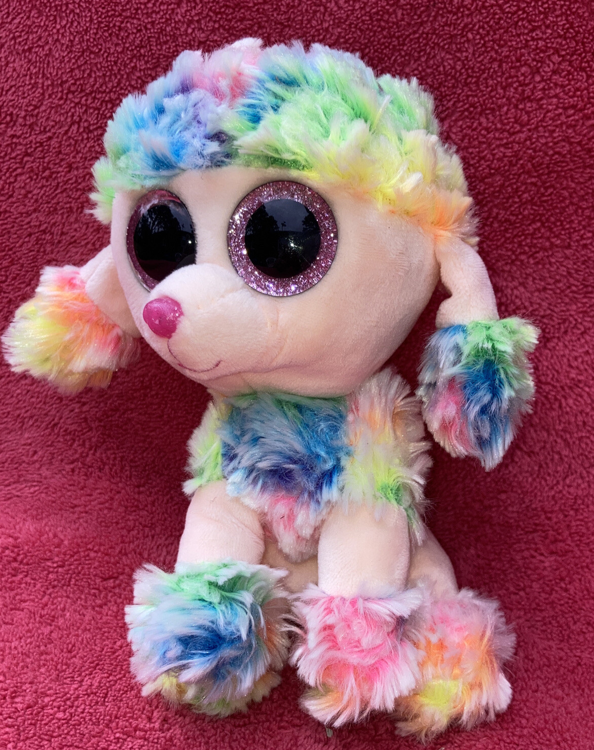 Ty Beanie Boos RAINBOW Poodle Dog Plush Stuffed Animal Toy pink glitter ...