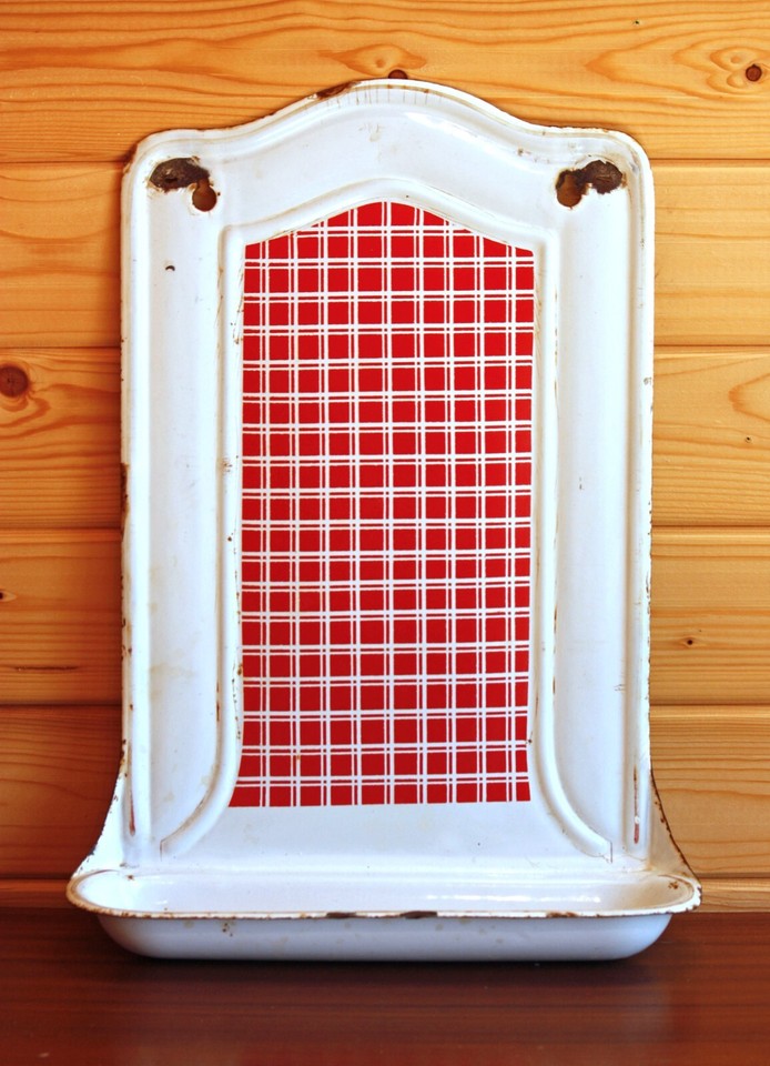 Vintage 50cm French Enamel Kitchen Rack - Utensil Holder Drip Tray ...