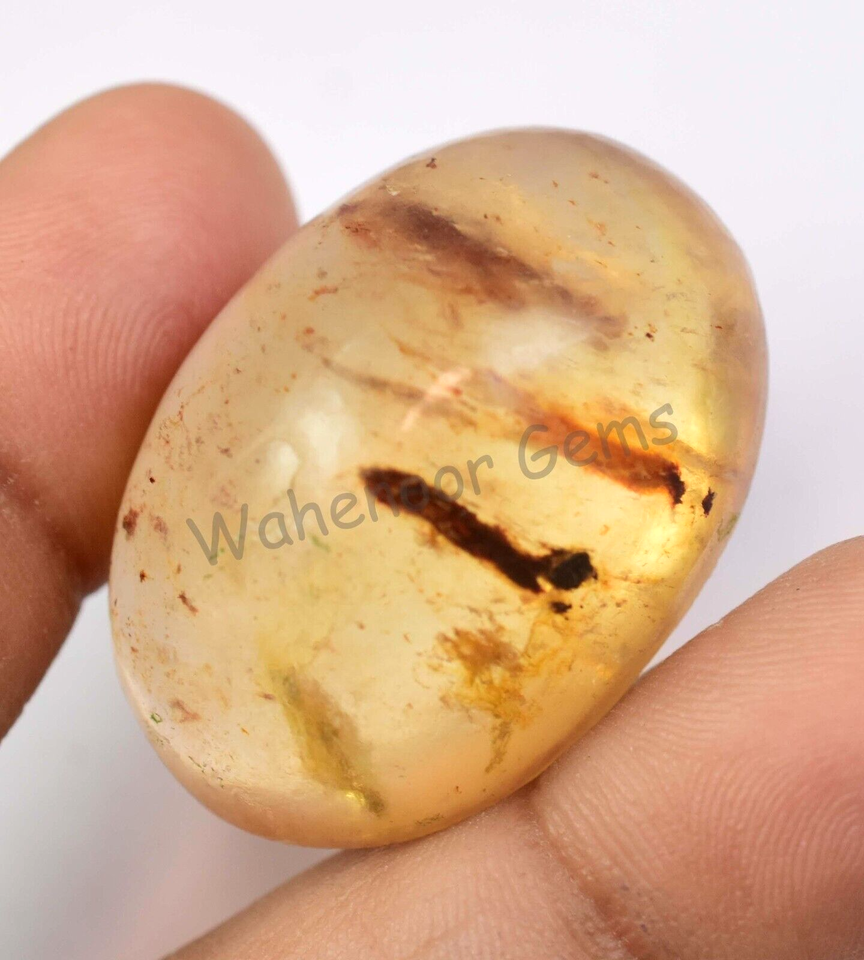 35.60 Ct 100% Natural Yellow Amber Insect Inclusion Certified Loose ...